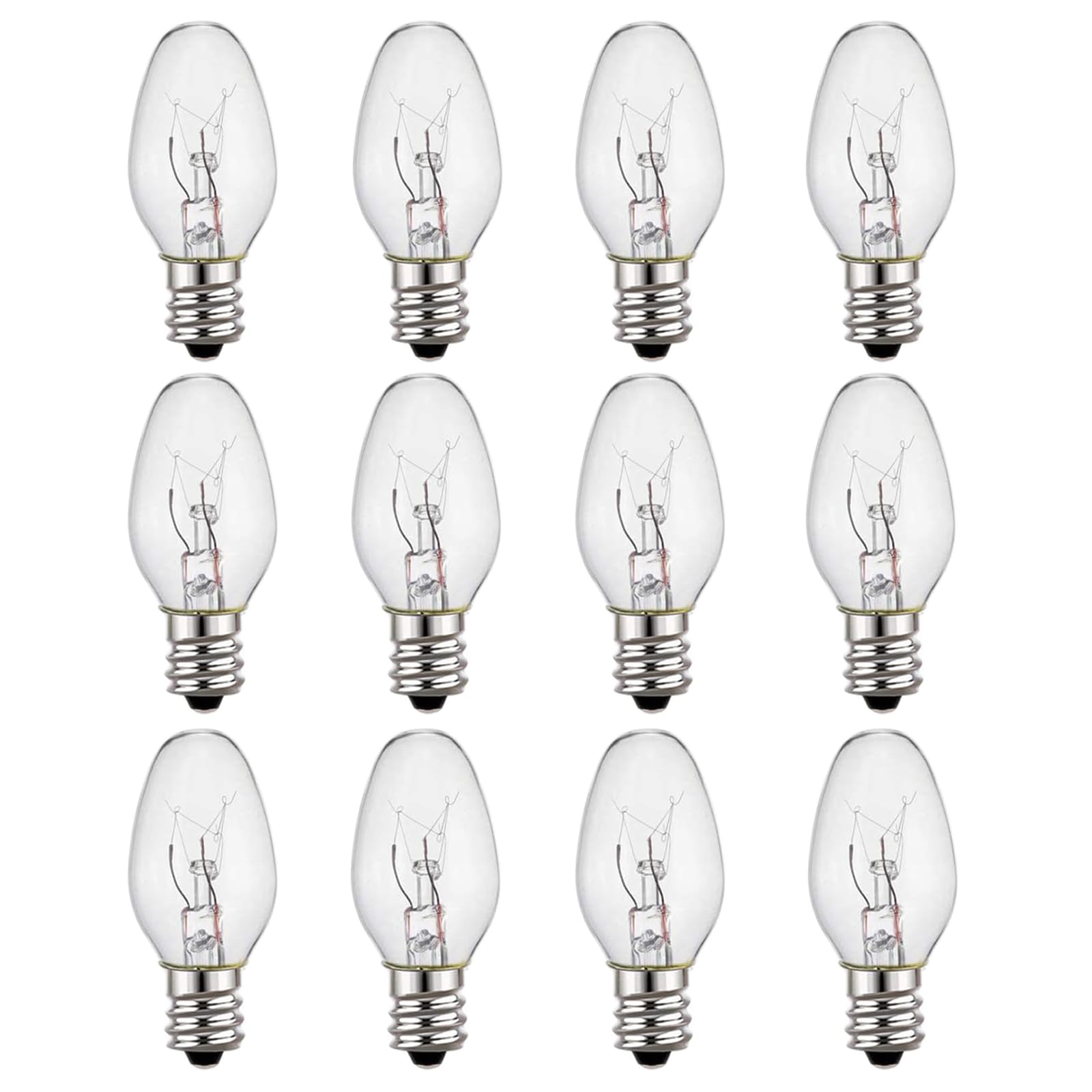 C7 Night Light Bulb 4 Watt,E12 Candelabra Base, 15 Lumens，Incandescent Light Bulb, Clear, Soft White - 12 Pack