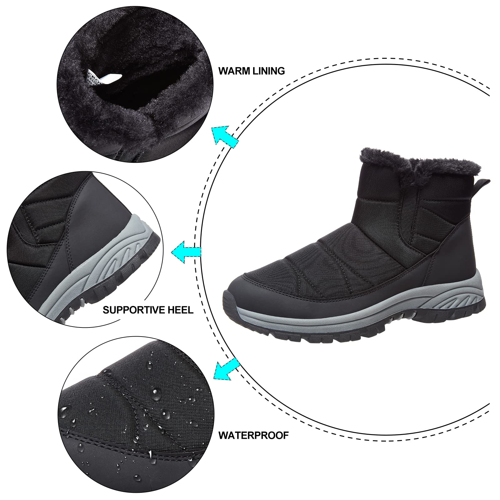 CAMEL CROWN Womens Winter Snow Boots Slip On Ankle Bootie Anti-Slip Fur Lined Short Boots Waterproof Outdoor Footwear