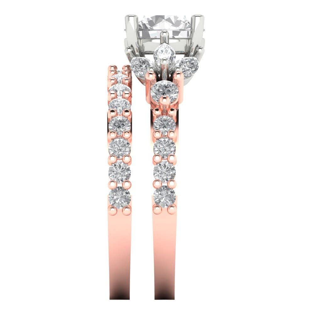 Clara Pucci 3.06 Carat Round Cut Clear Simulated Diamond 14k Rose White Gold Solitaire W/Accents Wedding Engagement Bridal Ring Set Size 3.5