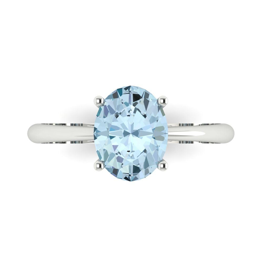 Clara Pucci 2.0 ct Oval Cut Solitaire Natural Aquamarine Engagement Wedding Bridal Promise Anniversary Ring 18K White Gold Size 6.75