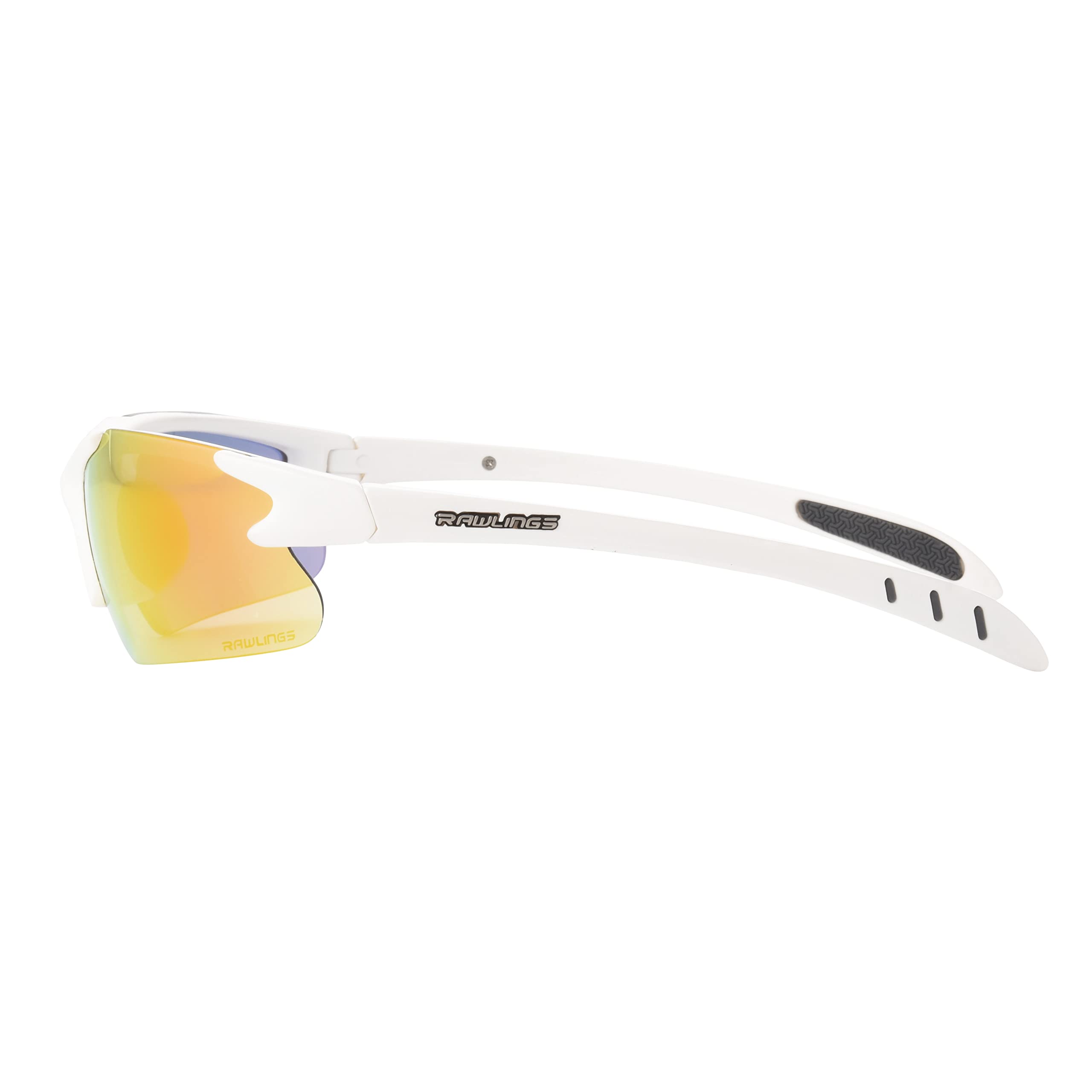 Rawlings Base Runner Youth Baseball Sunglasses, Shiny White/Orange Mirror, 66mm