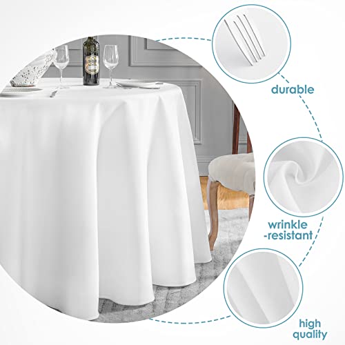 VidaFete 6 Pack 120inch Round Tablecloth Polyester Table Cloth,Stain Resistant and Wrinkle Polyester Dining Table Cover for Kitchen Dinning Party Wedding Rectangular Tabletop Buffet Decoration(White)