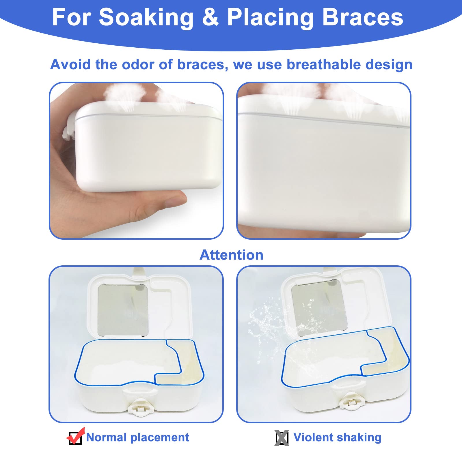 Denture Case,ROTATE COLOR Retainer Cleaner Case with Denture Cleaner Brush & Mirror,Mouth Guard,Night Guard & Retainers,Portable Traveling