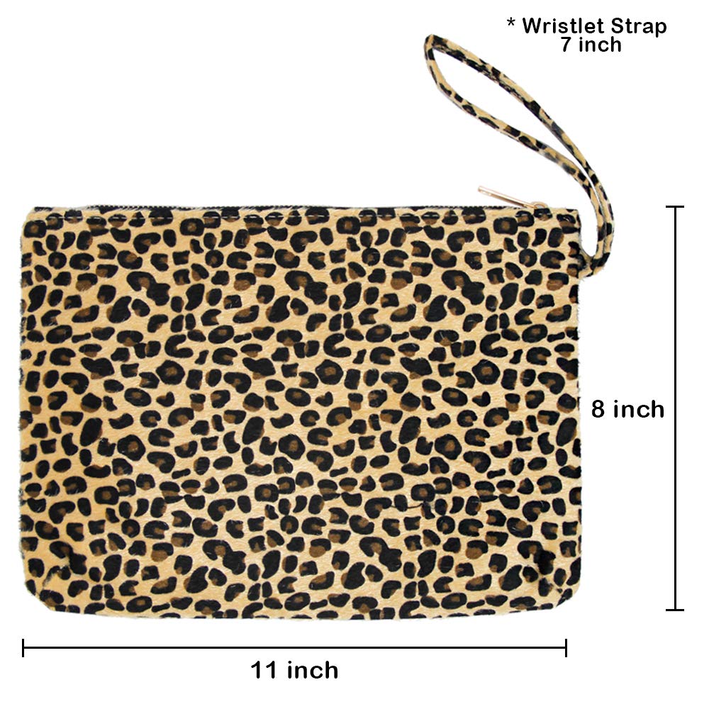 Me Plus Women's Clutch Pouch Wristlet Purse Bag Zipper Closure (2 Patterns) (Leopard-Beige)