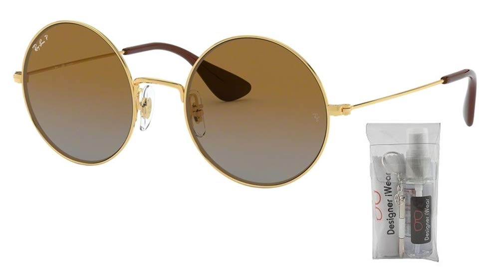 Ray-Ban RB3592 JA-JO 001/I9 55MM Gold/Plastic Lens Blue Gradient Round Sunglasses For Women + BUNDLE with Designer iWear Eyewear Kit
