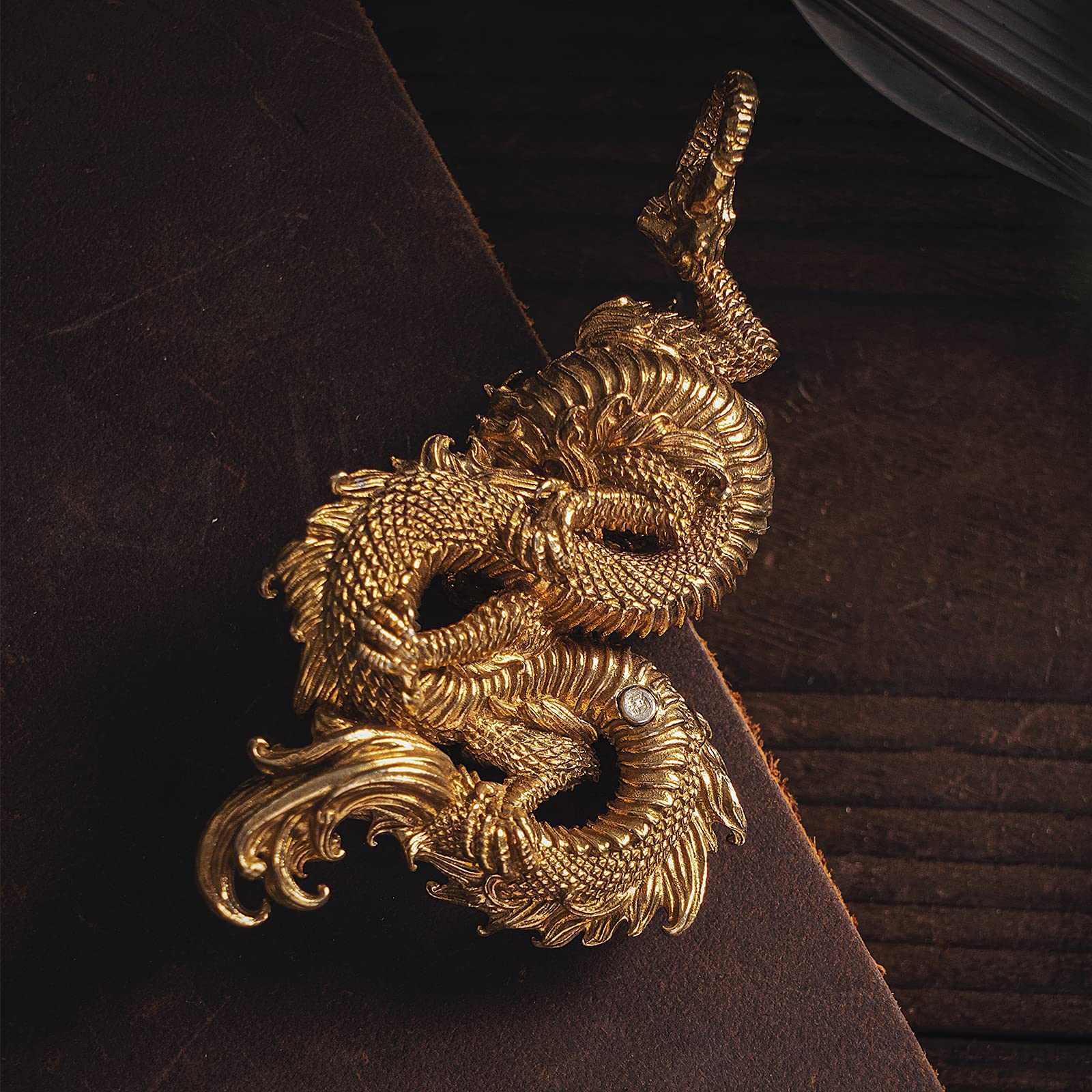 COPPERTIST.WU Dragon Pendant Necklace for Men丨Cool Gothic Punk Brass Dragon Head Animal Charm