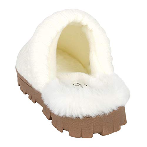 Jessica Simpson Womens Soft Cable Knit Slippers with Indoor/Outdoor Sole, Cream, Small