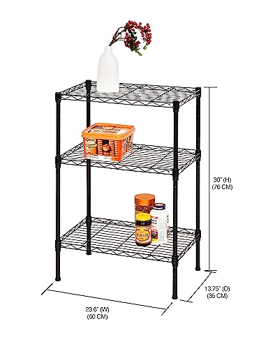 Home Basics Steel Wire Shelf | Heavy Duty | Open Design | Easy To Assemble | (Black, 3 Tier | 23.62" x 13.77" x 31.88")