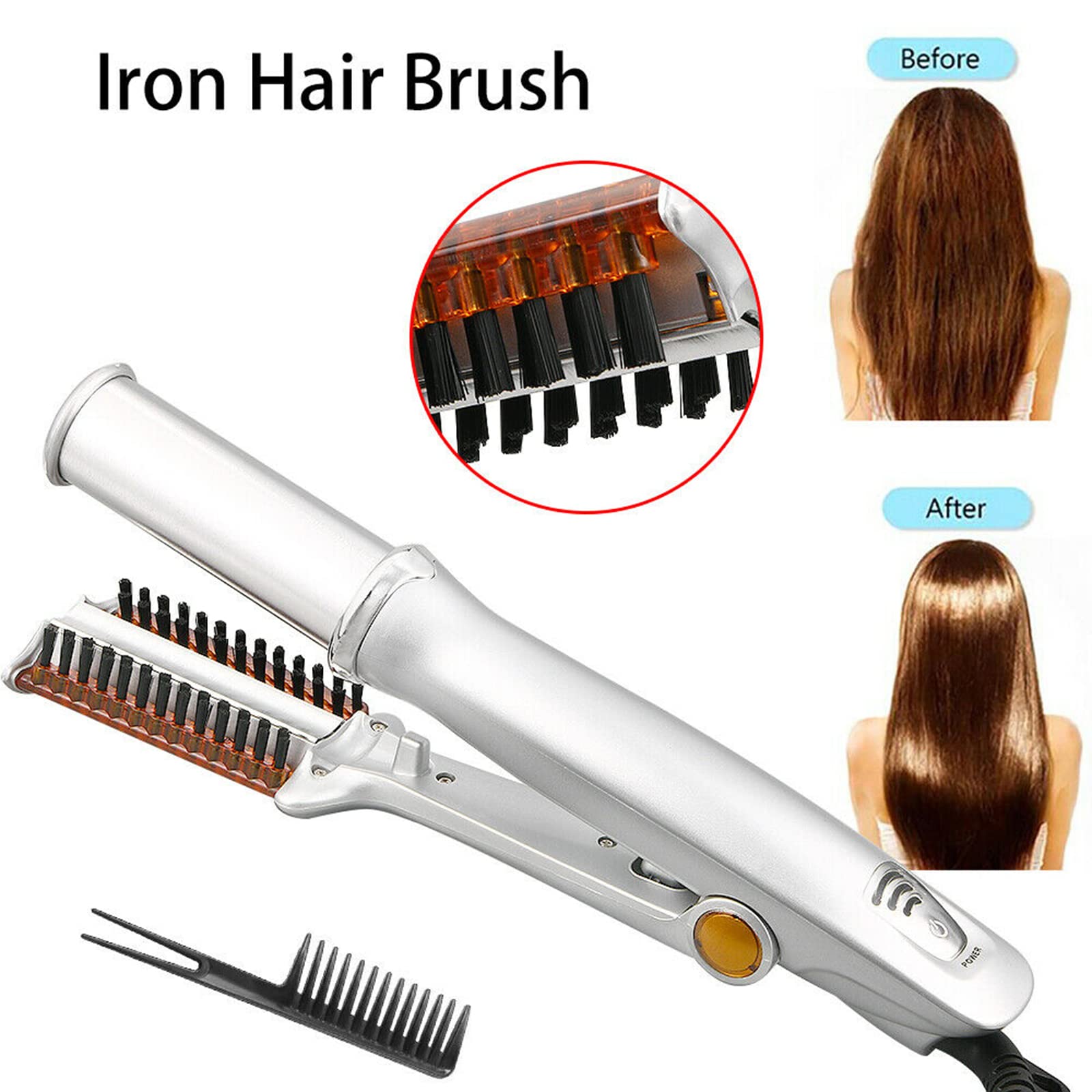 DENZED Automatic Curling Iron, Professional Hair Straightening Iron Curling Iron Straightener and Curler Styler 3 in 1 Multi Hair Styling Tool Flat Iron with Brush