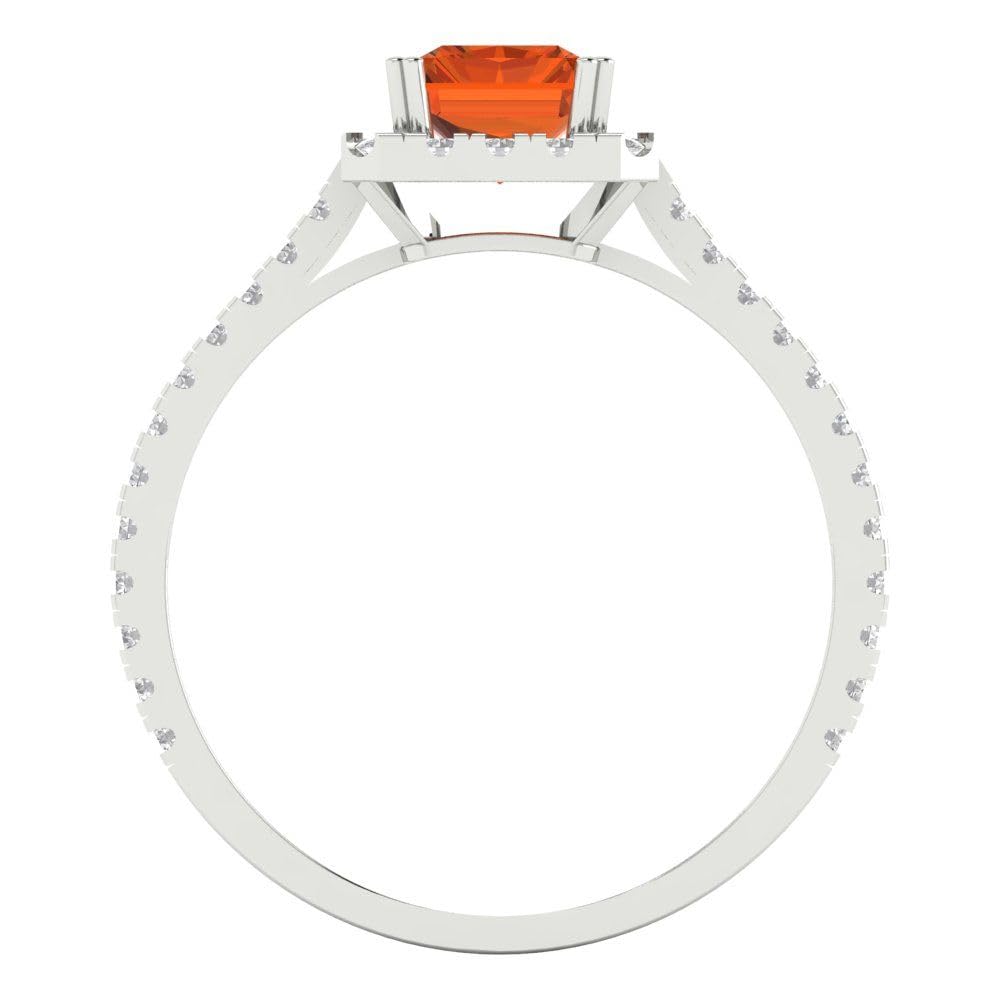 Clara Pucci 2.08 ct Emerald Cut Personalized Engraving Halo Simulated Ruby Designer Solitaire Statement Ring 18K White Gold Size 10.5