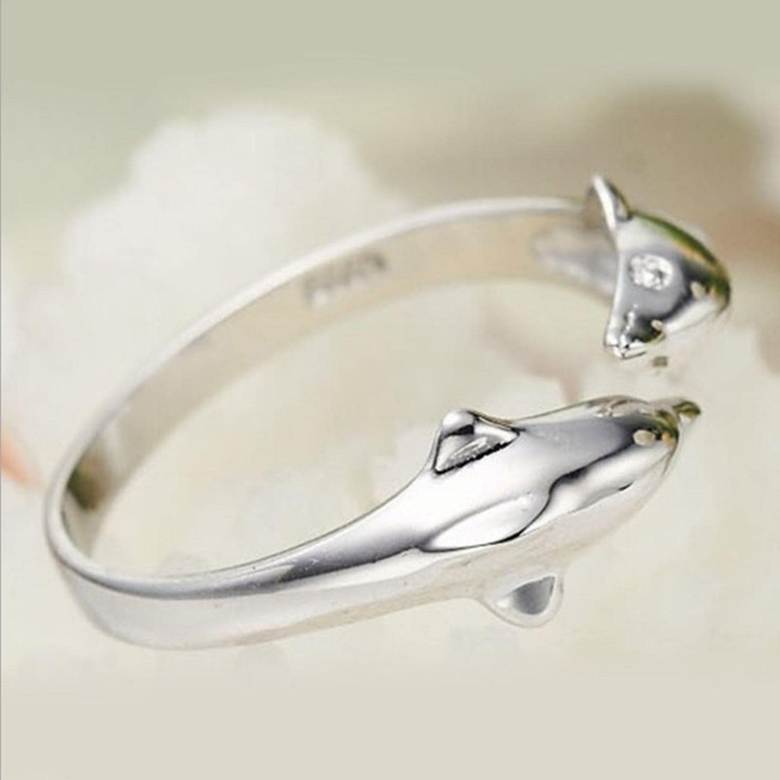Couple Crystal Decorated Rings, Cute Dolphin Rings, 925 Sterling Silver Rings, Dating Rings