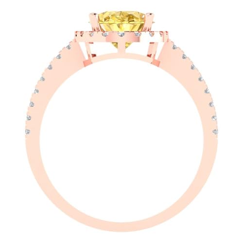 Clara Pucci 3.42ct Oval Cut Solitaire Halo Canary Yellow Simulated Diamond Designer Wedding Anniversary Bridal Ring 14k Rose Gold 9.25