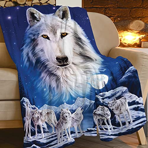Fuzawet White Wolf Blanket Soft Warm Fleece Wolves Throw Cozy Fluffy Plush Animal Blanket Wolf Gifts Stuff for Kids Adults Bed 40''X50''
