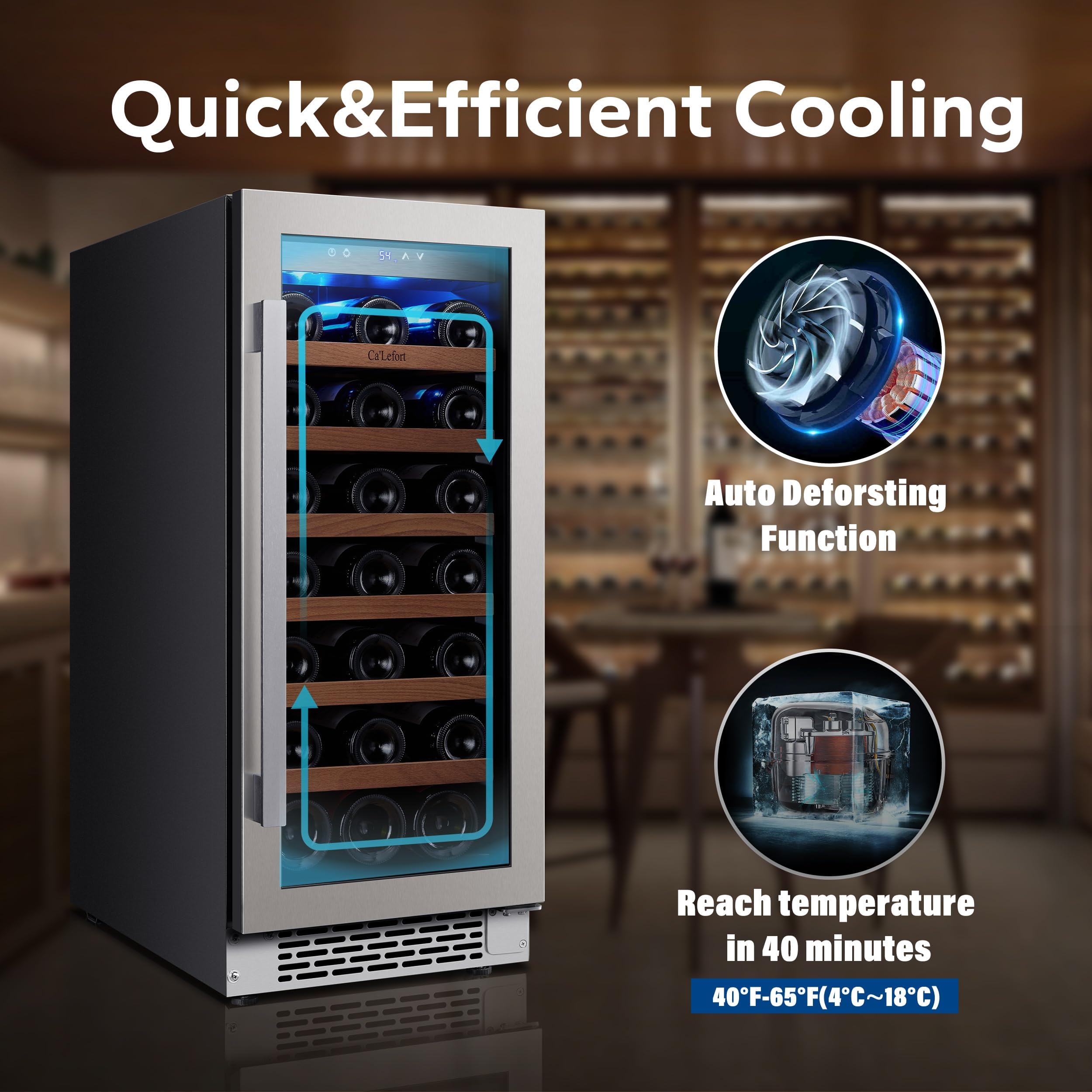 Ca'Lefort 30 Inch Wine Cooler Refrigerator, 15" Single Zone Wine Refrigerator and 15" Single Zone Wine Fridge Chilled Wine, Holds 66 Bottles (Package of two 15")