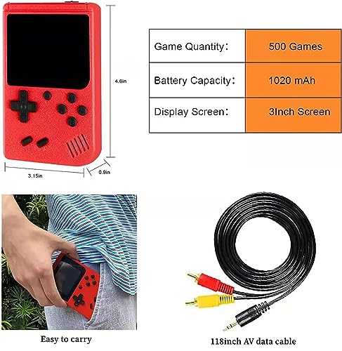 Handheld Game for Children, Portable Retro Video Game with 500 Classic FC Games 2.8-Inch Color Screen, Retro Mini Game, Support TV Connection & Two Players
