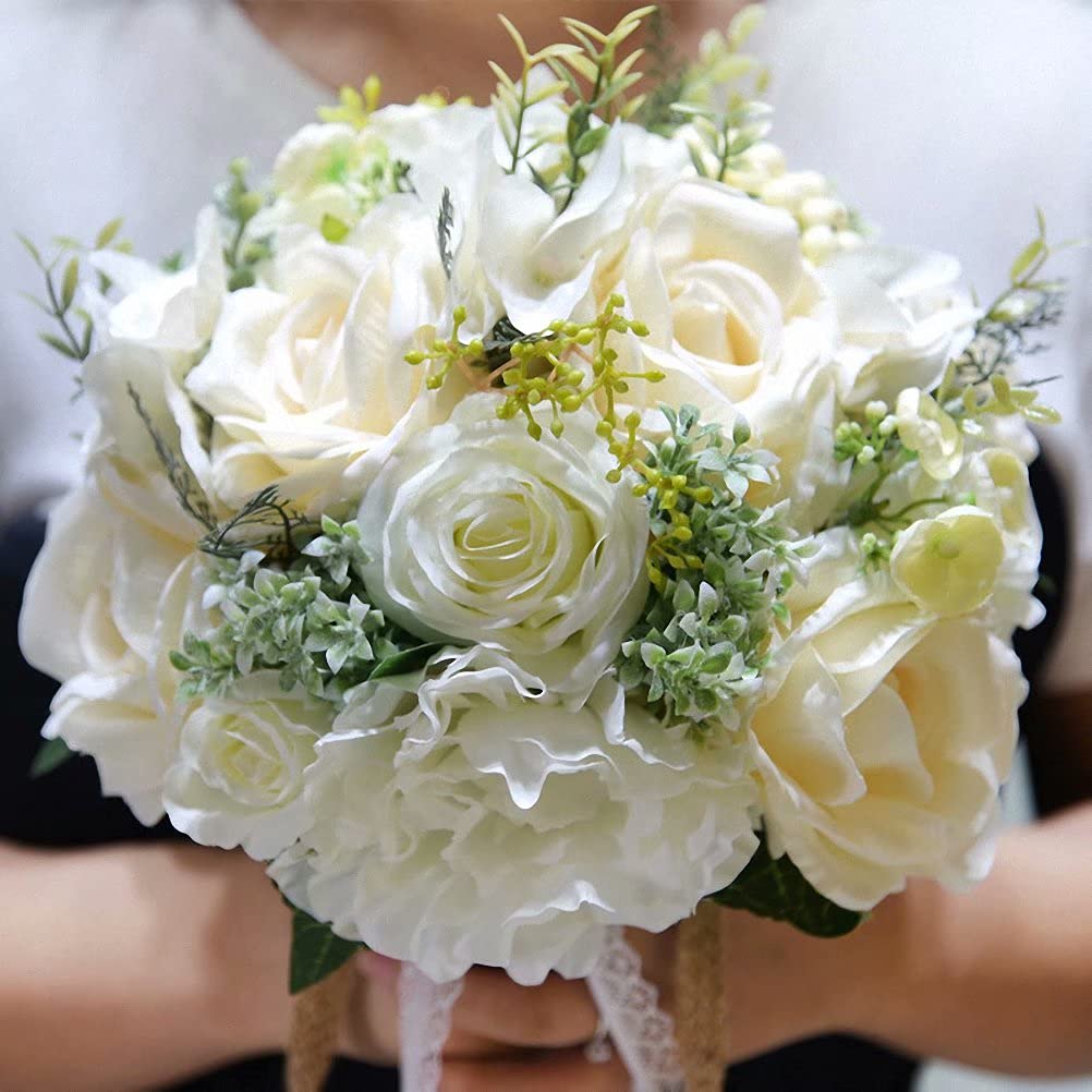 Scannay Artificial Flowers Rose Bouquet Bridal Wedding Bouquet Silk Rose Flower for Home Garden Party Wedding Decoration