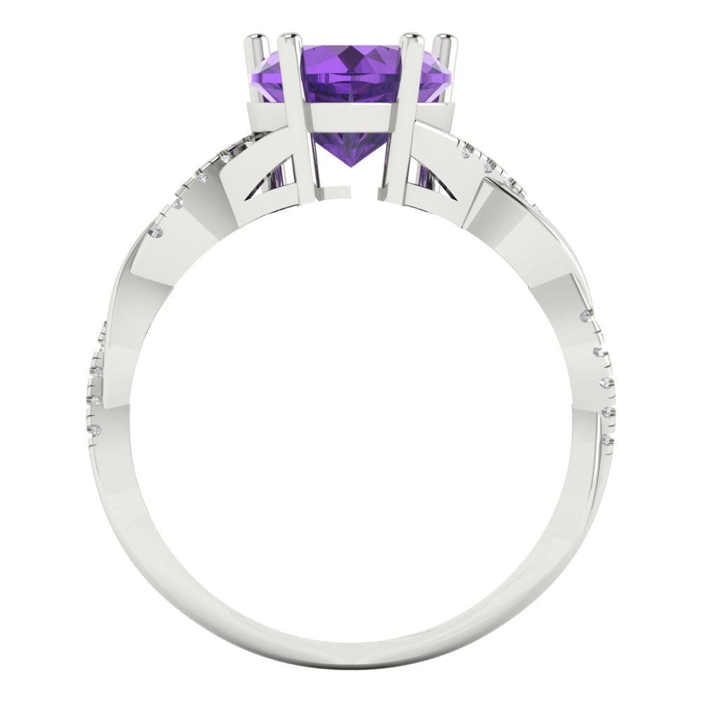 Clara Pucci 2.13ct Heart cut Custom Criss Cross Twisted Solitaire Halo Amethyst Wedding Anniversary Pave Ring 14k White Gold Size 8.75