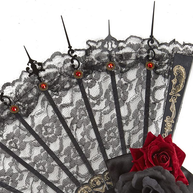Dark Gothic Lolita Retro Lace Fan Rose Bow Knot Pointer Rhinestone Fan Performance Props