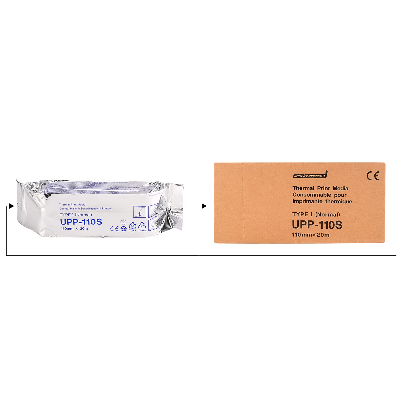 Compatible UPP-110S Ultrasound Paper 10 Rolls,Type I Black and White Video Thermal Print Media Upp-110S,110mm x 20m