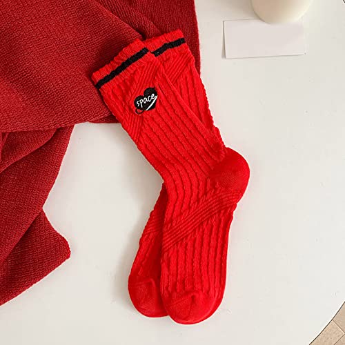 Compression Socks Men Women Autumn And Winter Red Color Matching Thickened Warm Mid Tube Socks Womens Cushion Socks
