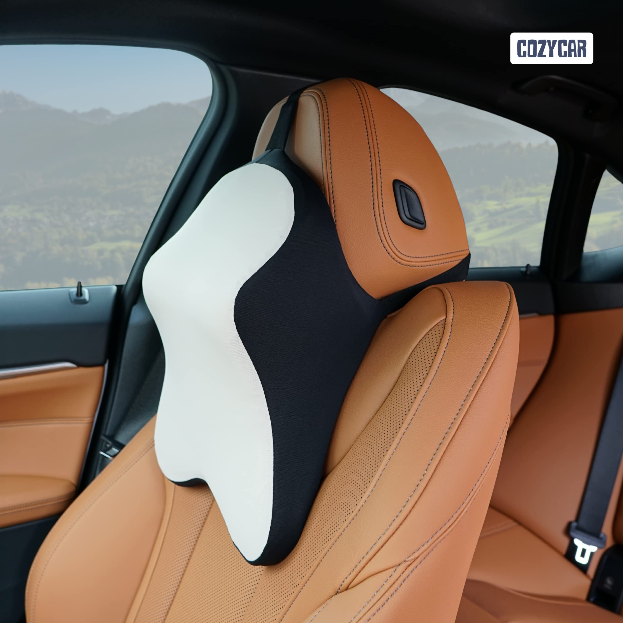 Car Neck Pillow β 100% Memory Foam - Ergonomic Neck Support Car Pillow for Driving Seat β Washable Cover β Car Headrest Pillow Cushion - Travel Pillows - Universal Fit (Cream White, Standard)