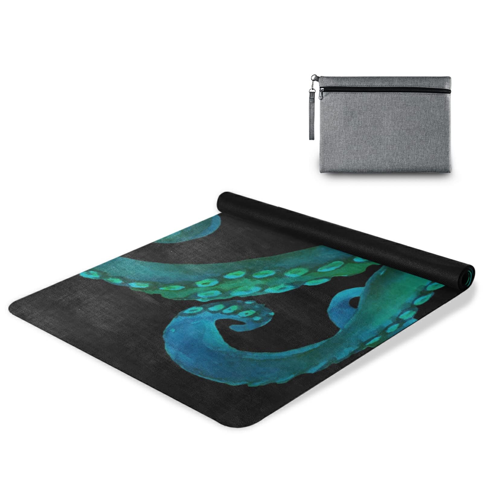 Blue Watercolor Octopus Yoga Mat Cover, Non Slip Exercise Mat Made from Premium Material High Performance Grip, Coming with Carry Bag(c)