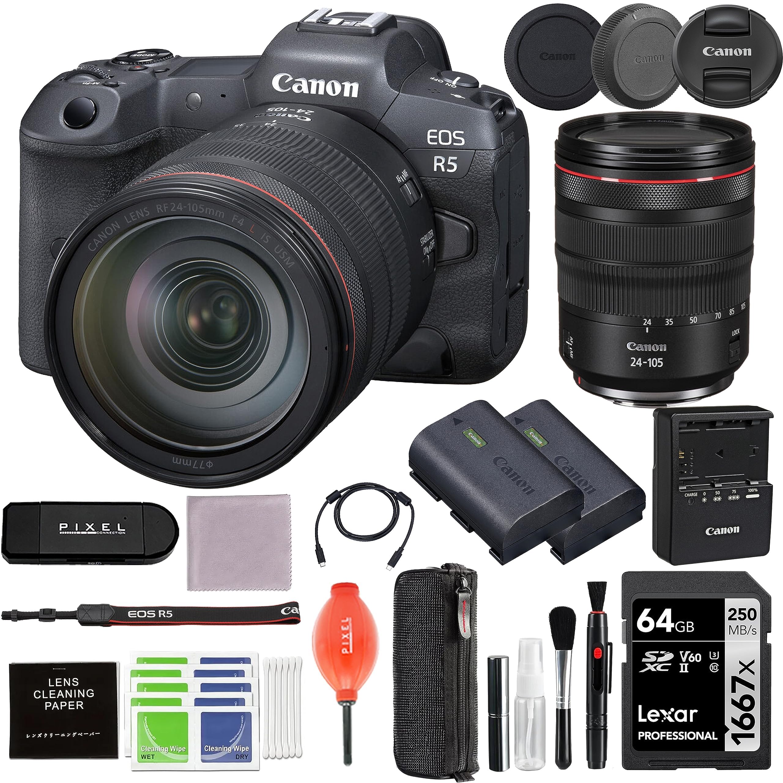 Canon EOS R5 Mirrorless Digital Camera with 24-105mm f/4L Lens Bundle with Advanced Accessories | 4147C013 |Canon eos r5