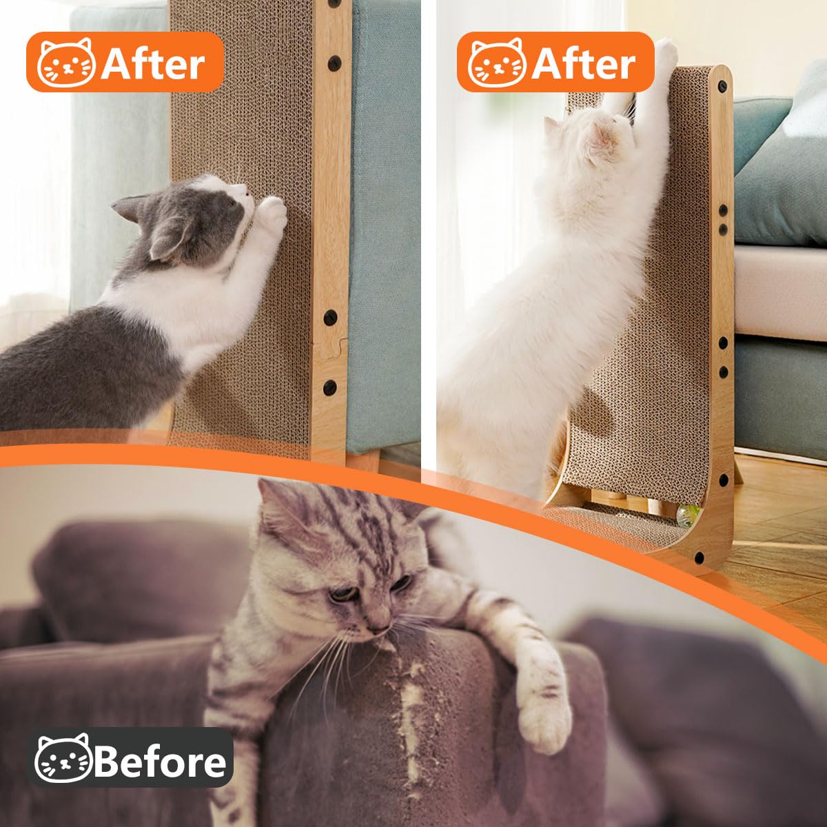 Familypoint Cat Scratcher, Cat Scratching Post, Cardboard Cat Scratching Board with Ball Toy, Large Vertical L Shape Cat Scratcher Scratch Pads Cat Toys for Indoor Cats, Catnip