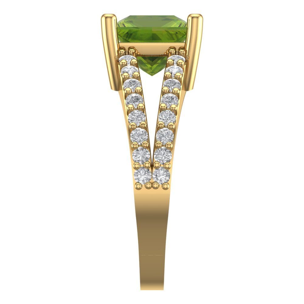 Clara Pucci 2.39ct Princess Cut Solitaire split shank Genuine Natural Pure Green Peridot designer Modern Statement Ring 14k Yellow Gold