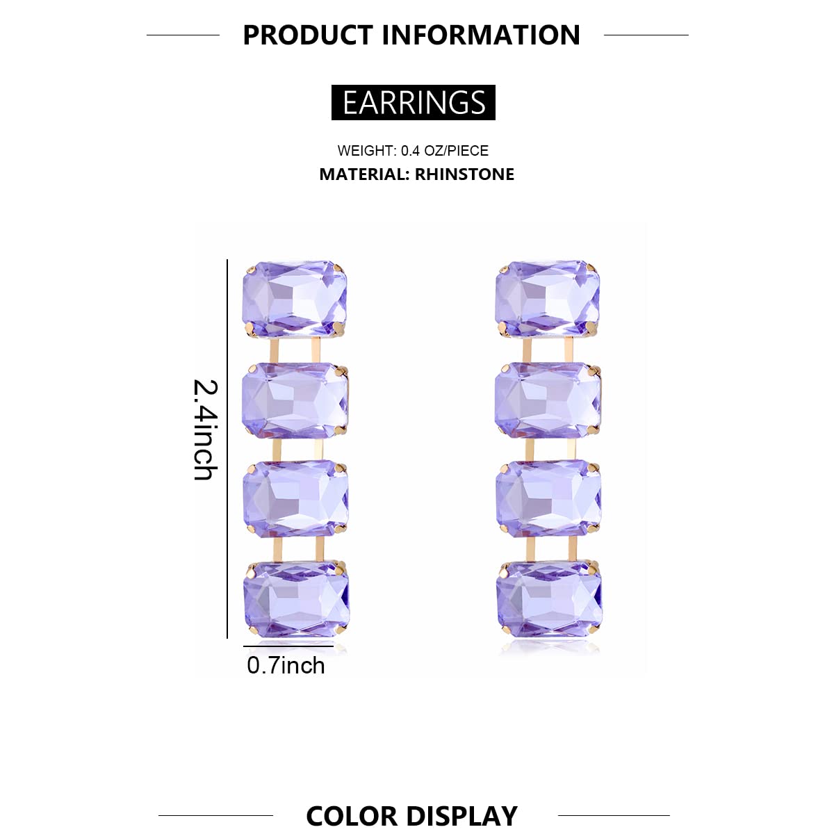 Chunky Rhinestone Rectangle Earrings for Women Dangling Geometric Shaped with Purple Crystal Drop Earrings KELMALL COLLECTION