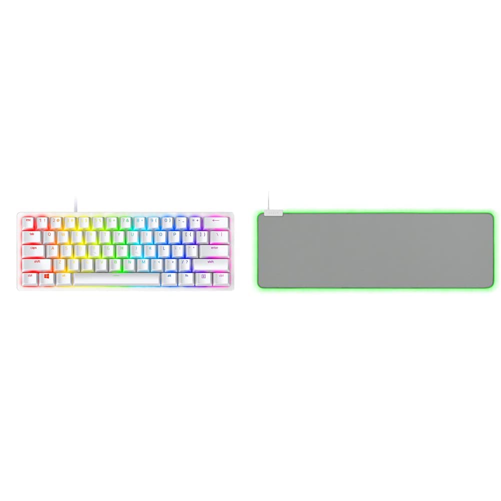Razer Huntsman Mini 60% Gaming Keyboard + Goliathus Extended Chroma Bundle: Clicky Optical Switches - Mercury White