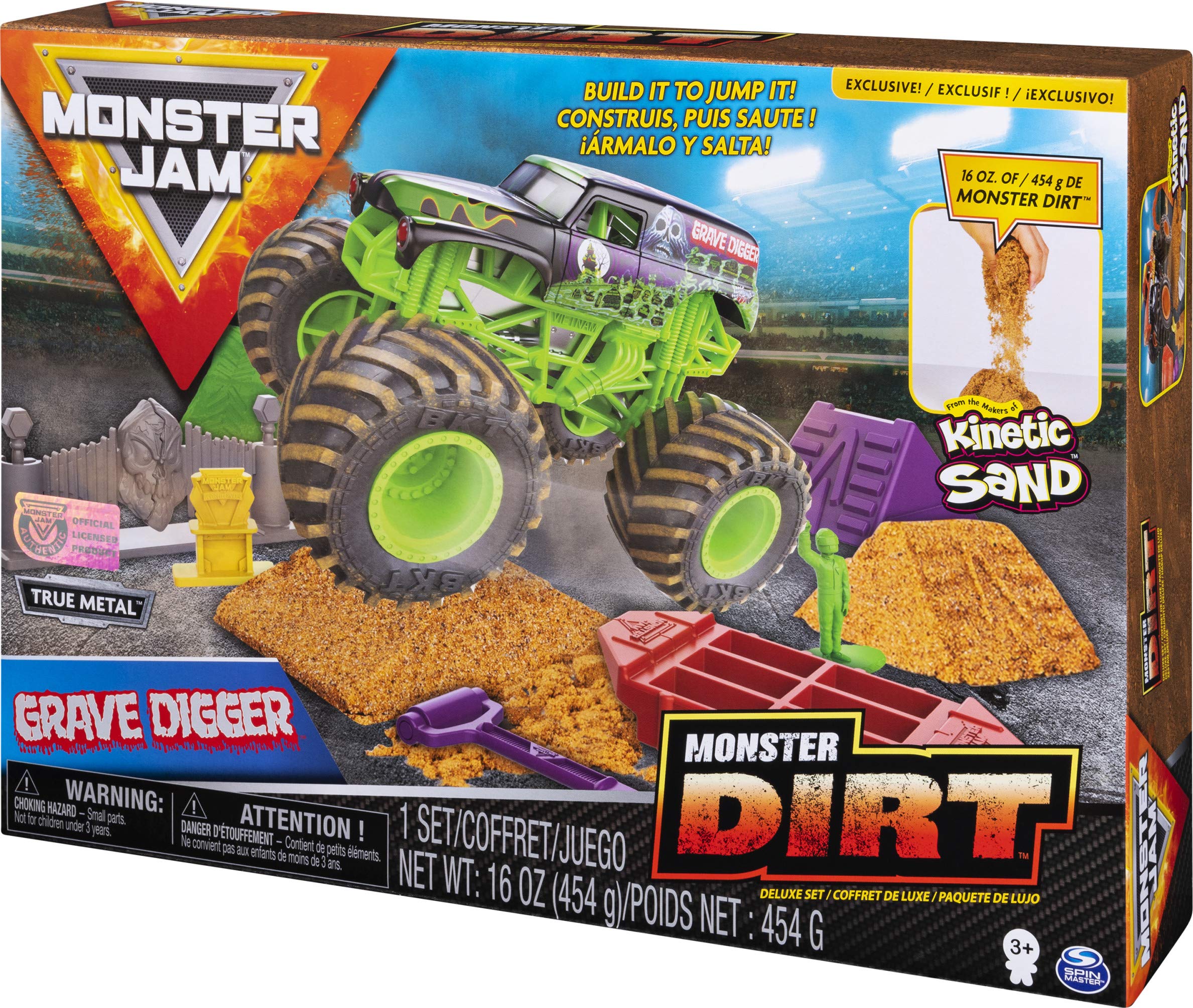 Monster Jam, Grave Digger Monster Dirt Deluxe Set, Featuring 16oz of Monster Dirt and Official 1:64 Scale Die-Cast Monster Jam Truck