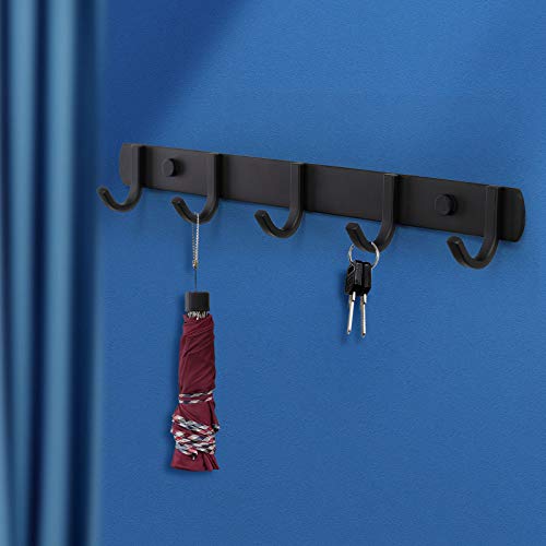 Ihomepark Coat Hooks Wall Mounted, Heavy Duty Metal 5 Coat Hanger Rack for Coat Hat Towel Purse Robes Keys Mudroom Bathroom Entryway (1 Pack, Black)