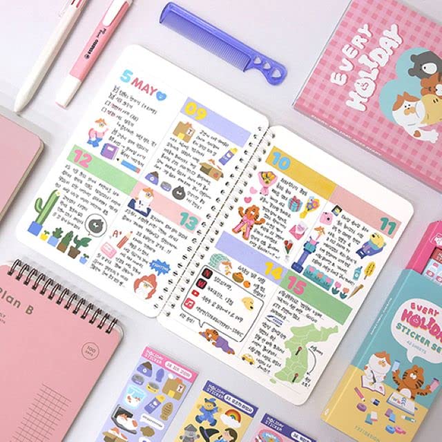 Cute Essential Kawaii Korean Removable Aesthetic Stationery BULK Sticker Pack - 42 Sheets (Total 650+) & 1 dalgaru cloud sticker sheet for polco, toploader, photocards, planners, diaries, journals, scrapbooks / gift for for girls, women, college, school