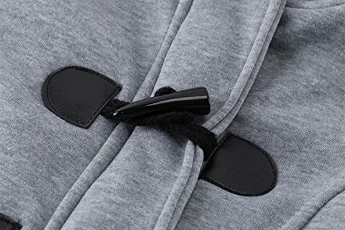 JiangWu Womens Fashion Horn Button Fleece Thicken Coat with Hood Winter Warm Jacket (Large, Light-gray)