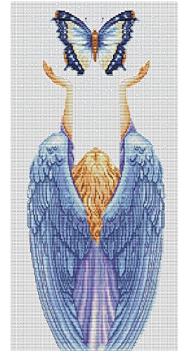 Maydear Stamped Cross Stitch Kits, Needlepoint Embroidery Kits for Beginner Kids or Adults, 14CT 2 Strands DIY Easy Counted Cross Stitch Kit - Angel & Butterfly 12.20×19.69 inch