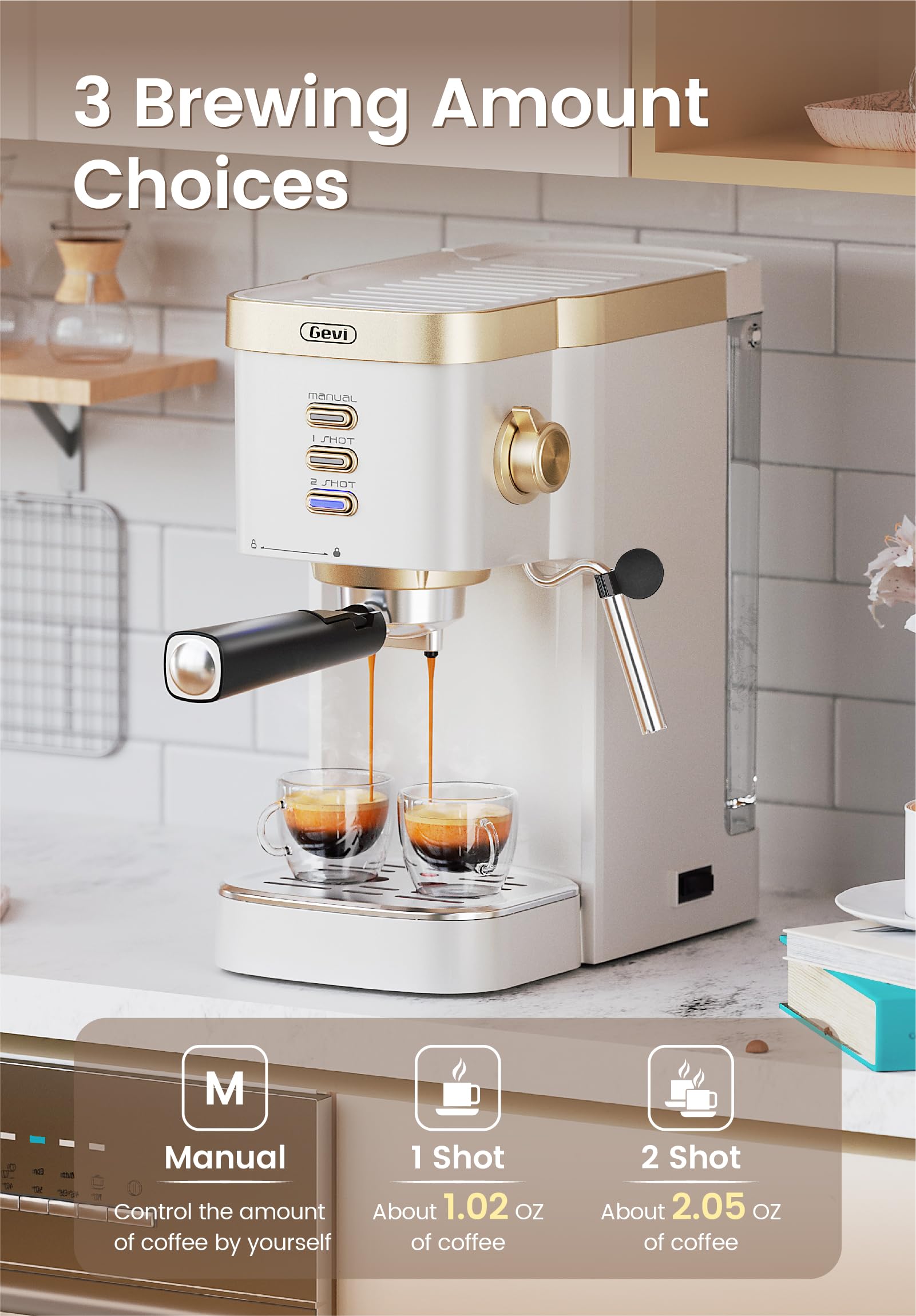 Gevi Espresso Machine 20 Bar High Pressure,Compact Espresso Machines with Milk Frother Steam Wand,Cappuccino & Latte Maker with Volume Control for Home,Espresso Maker,Gift for Coffee Lover