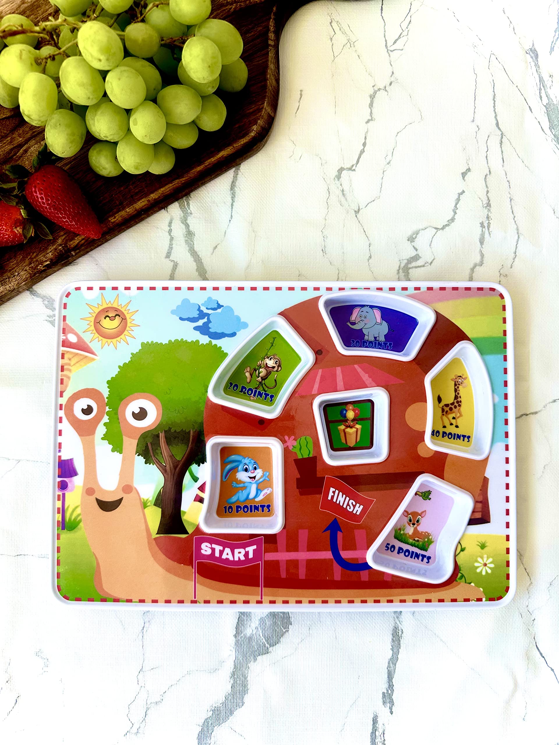 K'ONIJO Kids Divided Plate. Fun Game Tray With 5 Food Portions & 1 Extra for Surprise. Compatible With Picky Eater Toddler. Eat, Play, Win (Joy)