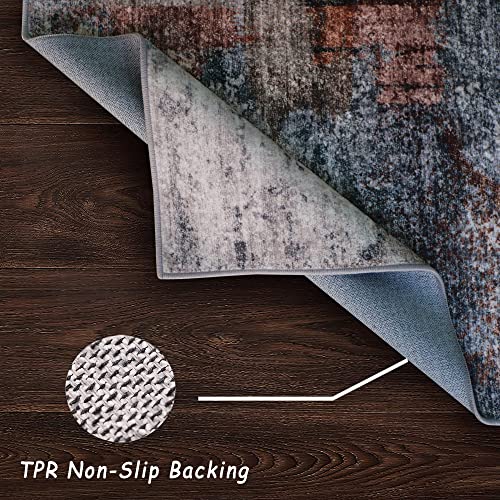 vivorug Washable Rug, Ultra Soft Area Rug 8x10, Non Slip Abstract Rug Foldable, Stain Resistant Rugs for Living Room Bedroom, Modern Fuzzy Rug (Gray/Rust, 8'x10')