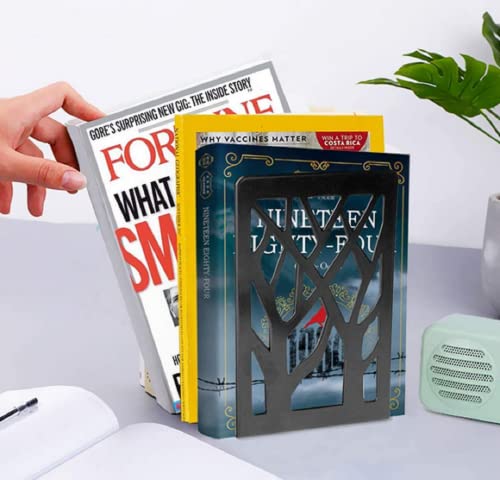 Ruoxian 3 Pairs Tree Branches Book Ends Metal Nonskid Bookends Heavy Duty Bookshelves Organizer Office Book Ends for Shelves, Bookend, Book Ends for Heavy Books (Black-3 Pairs)