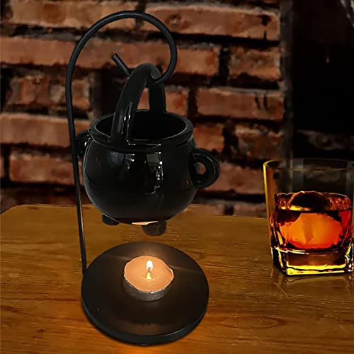 Hanging Cauldron Pagan Oil Burner with Handle, Halloween Wax Melter Cauldron, Halloween Ornament Wax Burner, Spirit Meditation Decorations, Essential Oil Incense Aroma Diffuser Home Decor