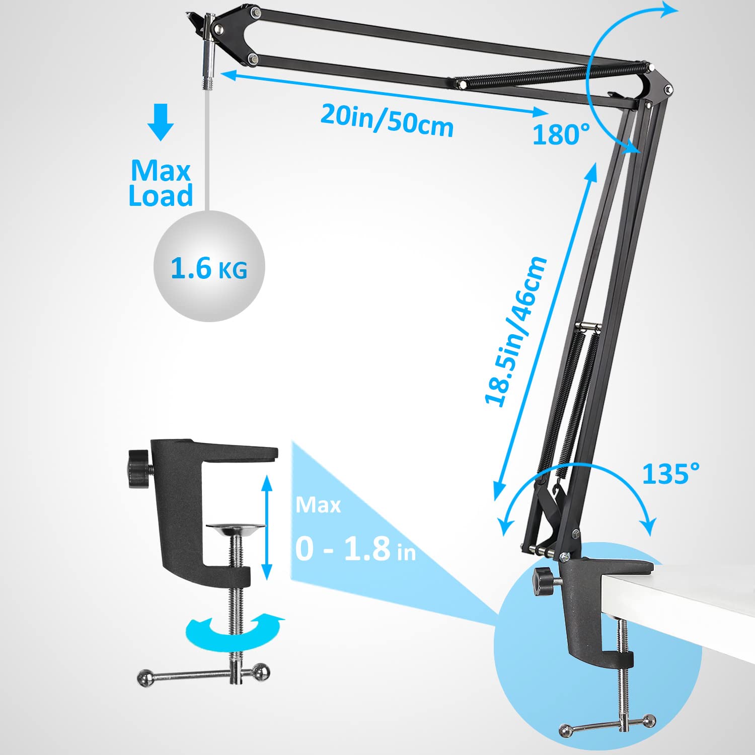 Blue Yeti X Mic Stand with Pop Filter - Microphone Boom Arm Stand with Flocked Foam Windscreen for Blue Yeti X Microphone by YOUSHARES (18.5in+20in)