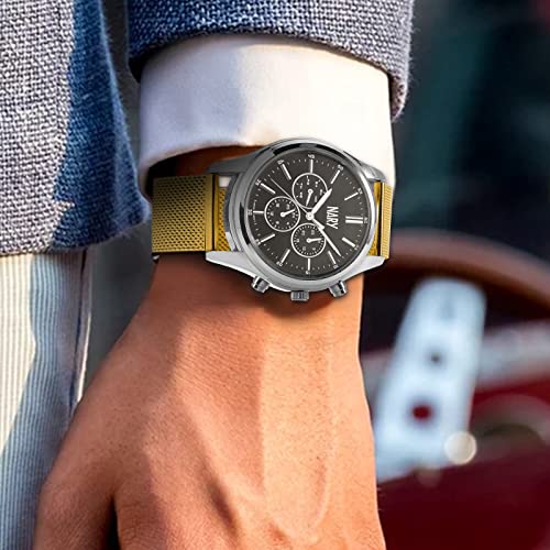 JIEANTE Stainless Steel Mesh Watch Band for Mens Women, Quick Release Mesh Watch Straps 18mm 20mm 22mm 24mm (20mm Gold)