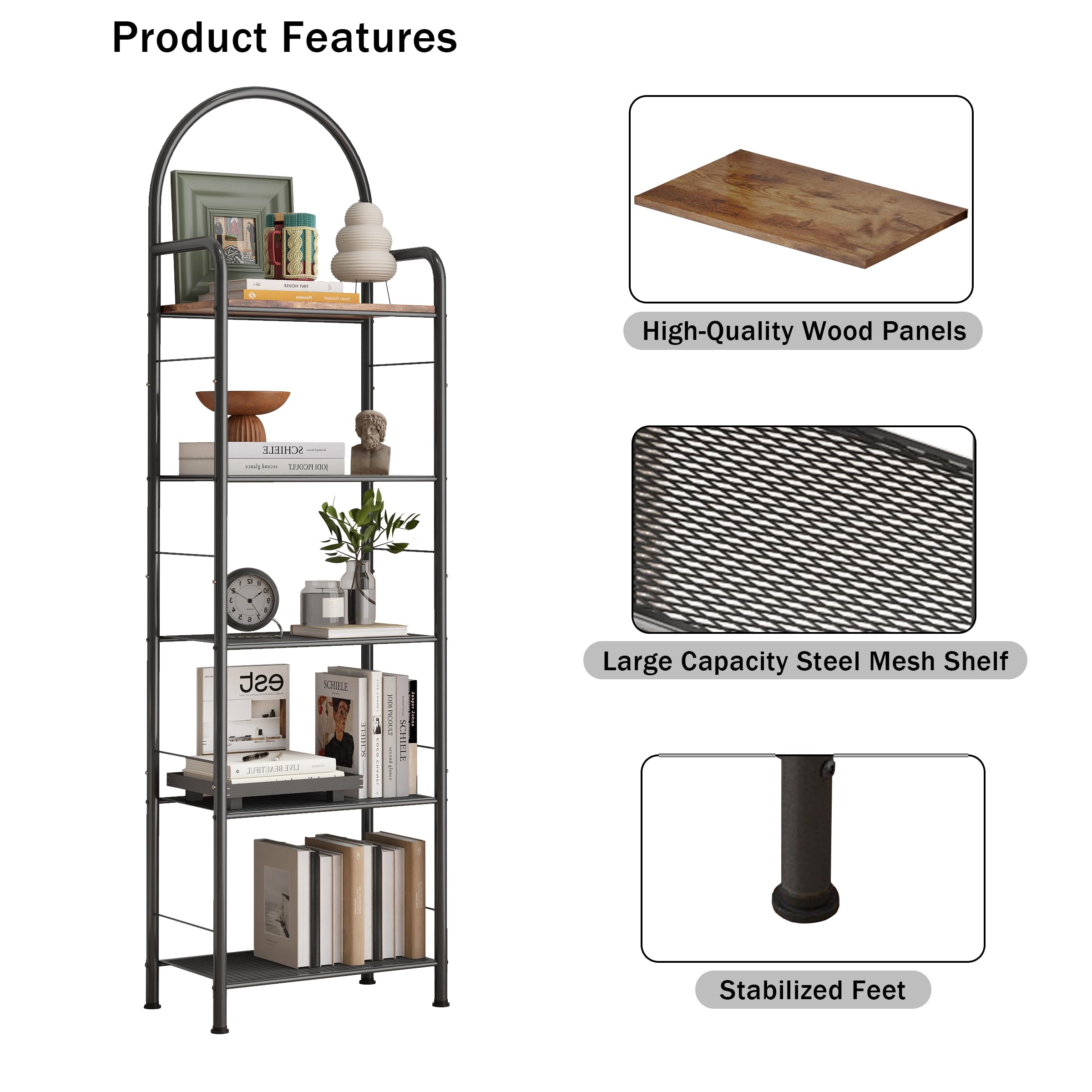 COVAOQD Book Shelf 5 Tier Slim Bookshelf Standing Shelf Slim Shelving Unit for Bedroom, Bathroom, Home Office