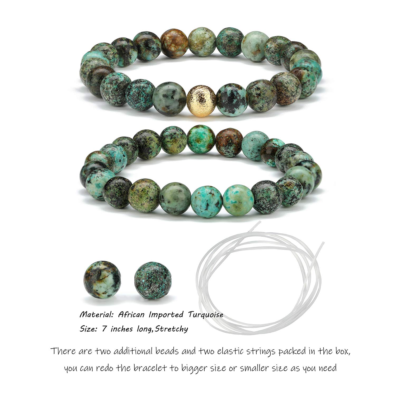 CHOGLE Stackable Beaded Bracelets for Women - Gemstone Beads 8mm Bracelet - Stretch Strand Friendship Bracelet Set for Girls (African Turquoise Beaded Strand Bracelet)