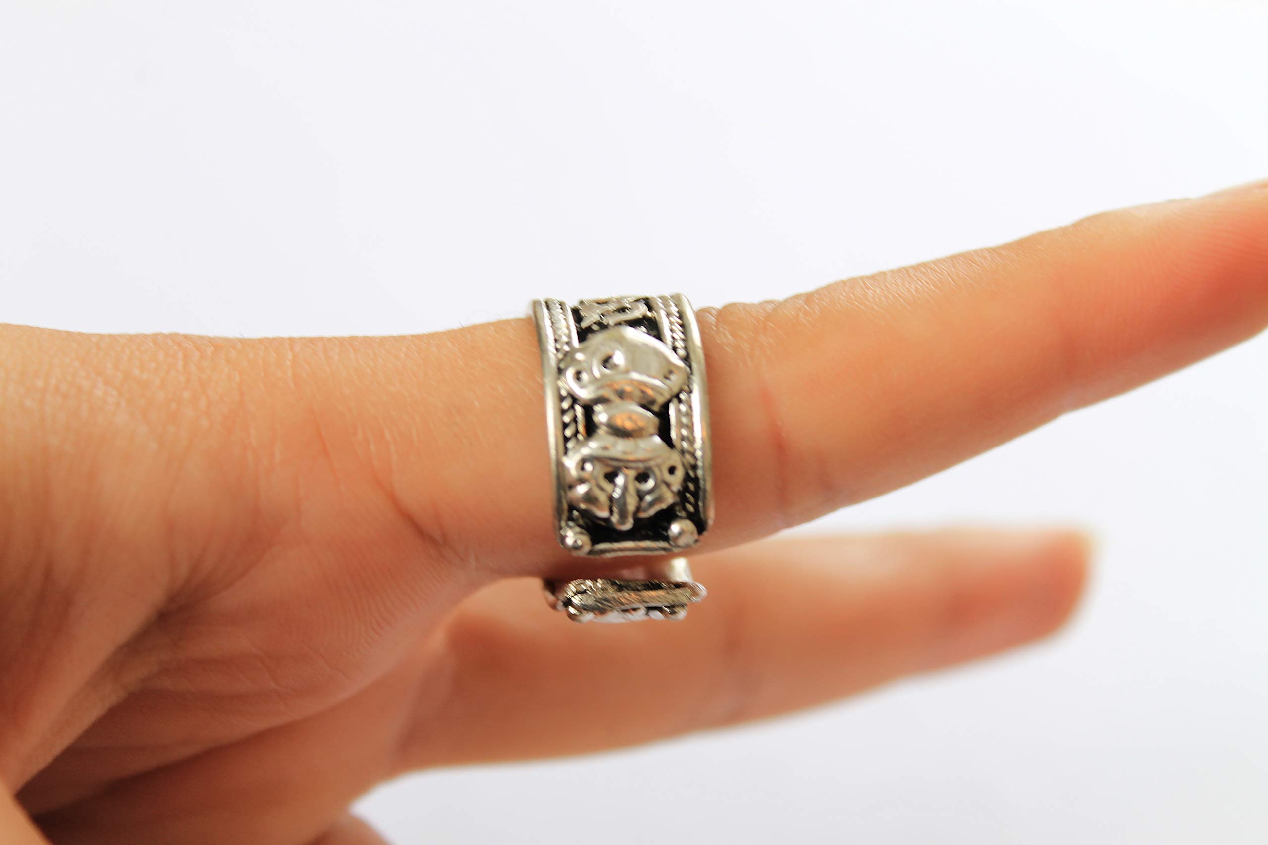 Bohemian Style Tibetan Om Adjustable Ring | Argentium Plated Stainless Steel Jewelry From Nepal