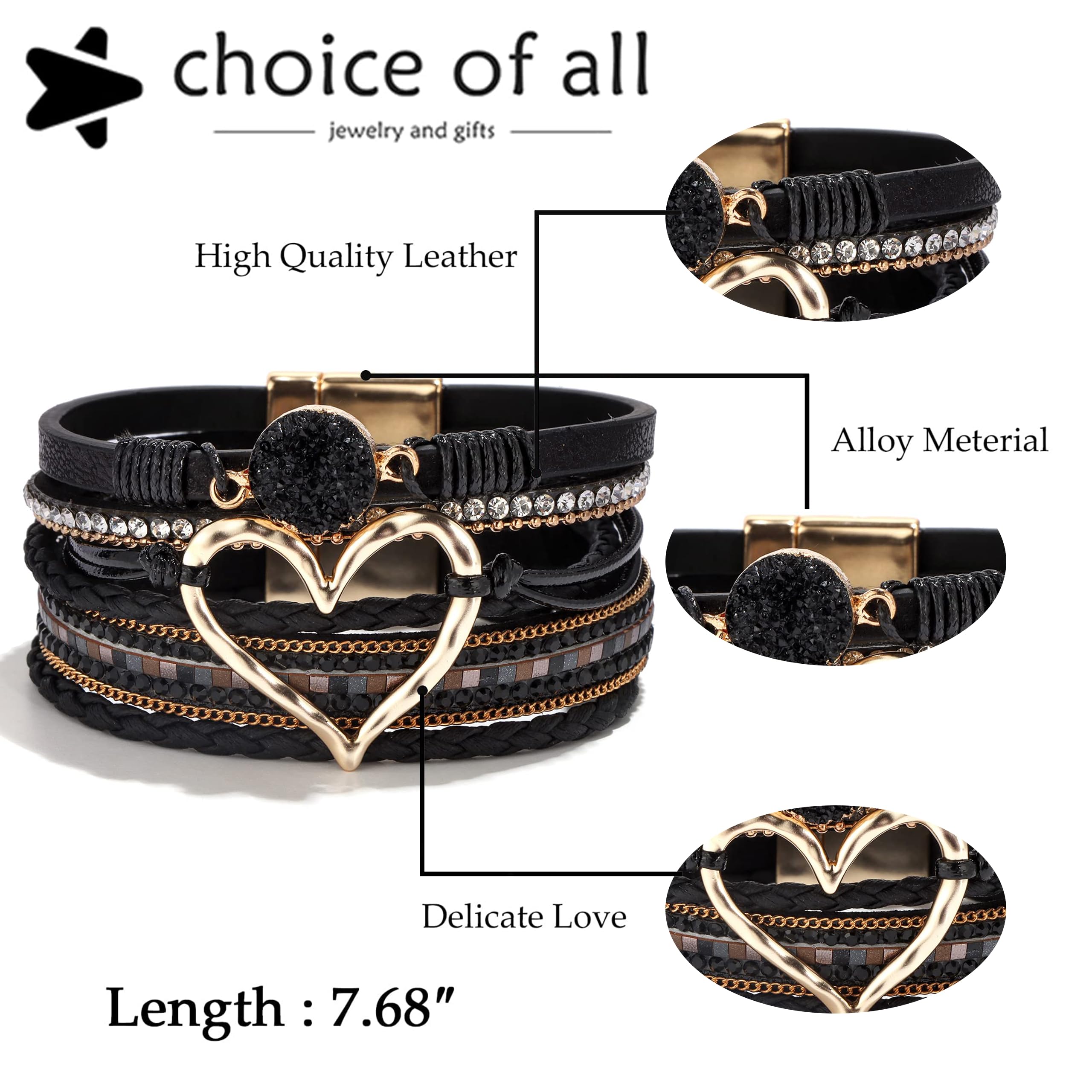 choice of all Boho Bracelets for Women,Chunky Leathe Bracelets Heart Stackable Boho Cuff Bangles Trendy Handmade Costume Jewelry