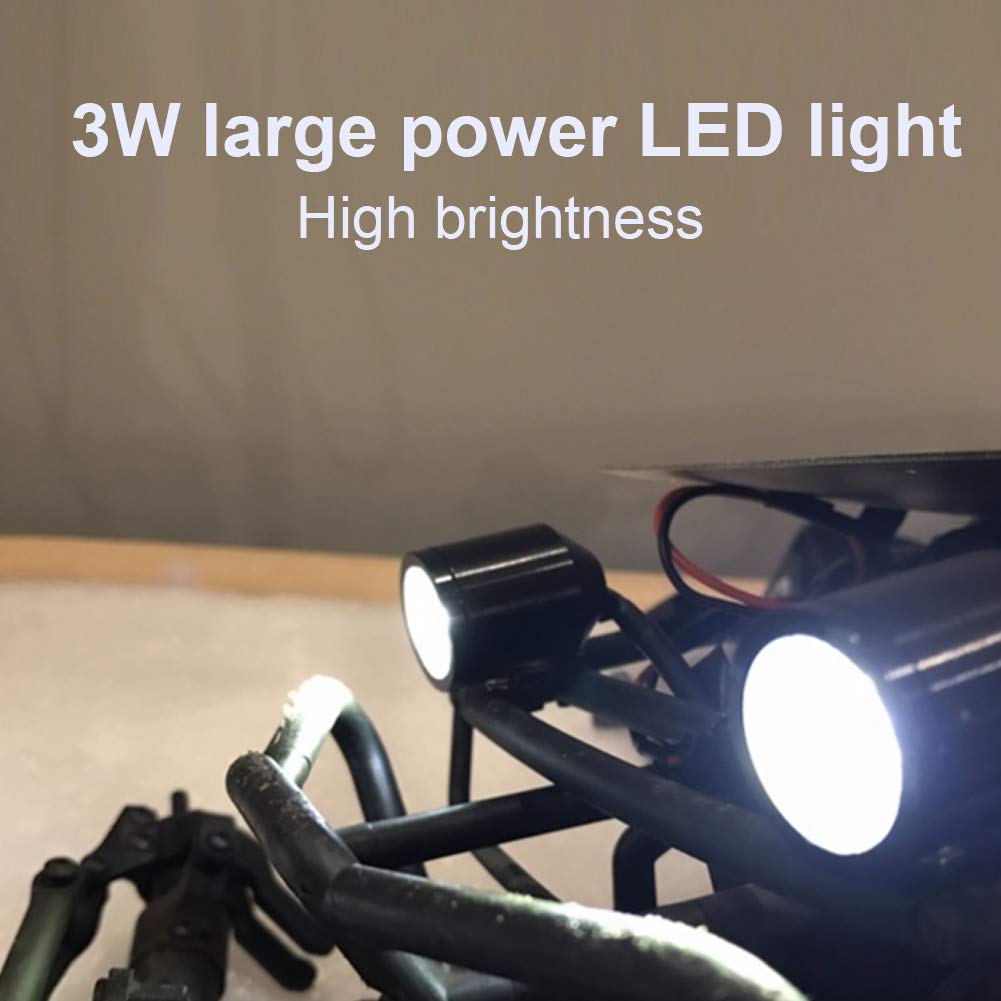 RC LED Light Kit, RC Spotlights 3W Headlight Front Light Searchlights Spare Part LED Light Headlights Replacement Accessory for RC Crawler Car Kids Toy Vehicle(Black)