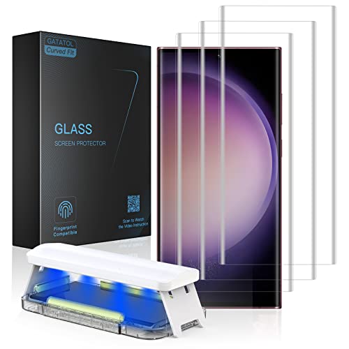 Gatatol [3 Pack] for Galaxy S23 Ultra Screen Protector [Fully Support Fingerprint & S Pen] 3X 3D Curved Tempered Glass for Samsung S23 Ultra 5G