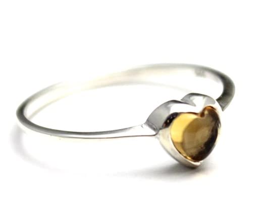 COSUMOSU 925 Sterling Silver Simple Heart Citrine Gemstone thin rings (8)